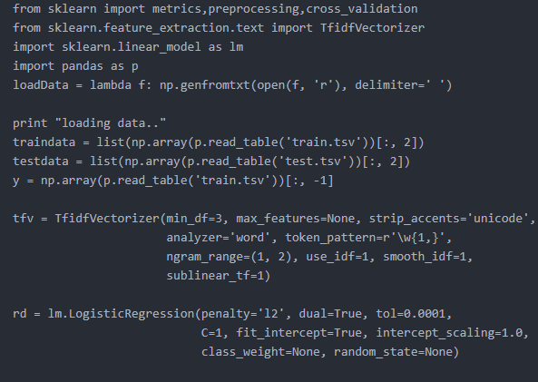 A user is running a logistic regression with a tf-idf being ran on a ...